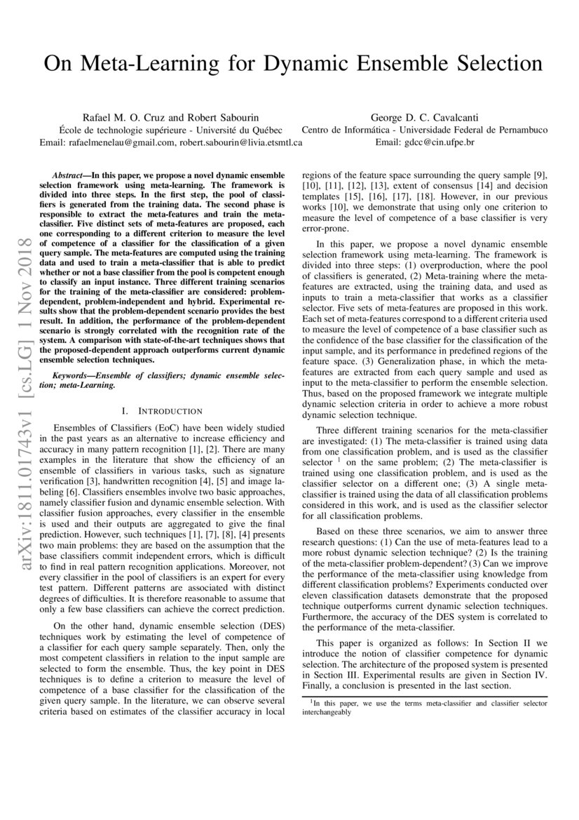 On Meta-Learning for Dynamic Ensemble Selection | DeepAI