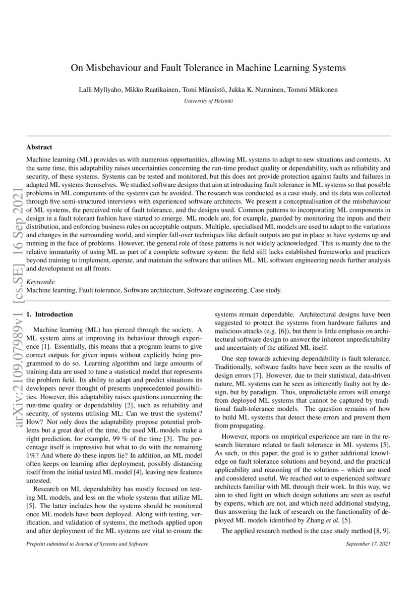 On Misbehaviour and Fault Tolerance in Machine Learning Systems | DeepAI