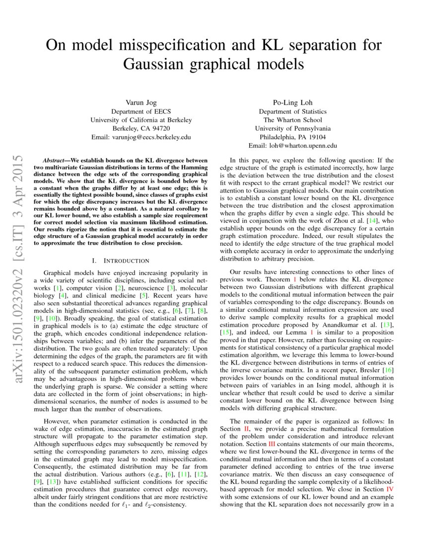 On model misspecification and KL separation for Gaussian graphical models | DeepAI