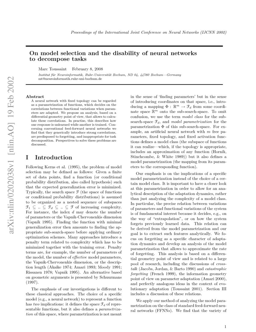On model selection and the disability of neural networks to decompose tasks | DeepAI