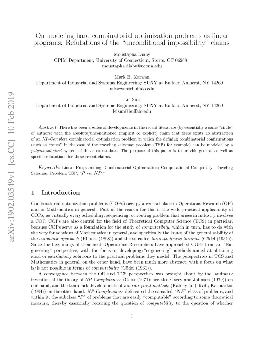 On Modeling Hard Combinatorial Optimization Problems As Linear Programs Refutations Of The