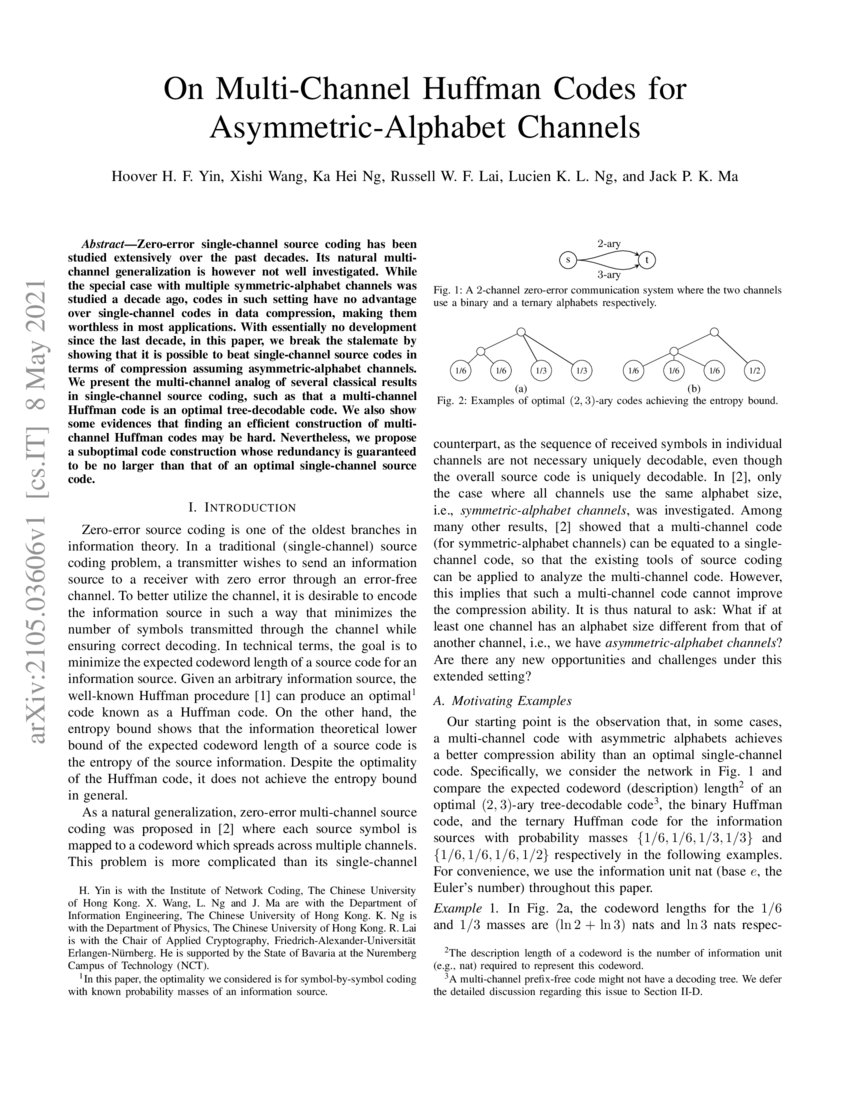 On Multi-Channel Huffman Codes for Asymmetric-Alphabet Channels | DeepAI