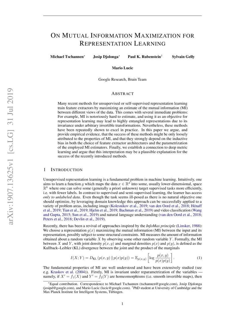 On Mutual Information Maximization For Representation Learning Deepai