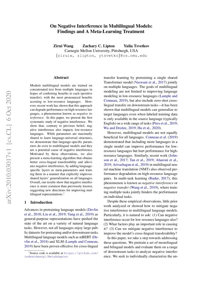 On Negative Interference in Multilingual Models: Findings and A Meta ...