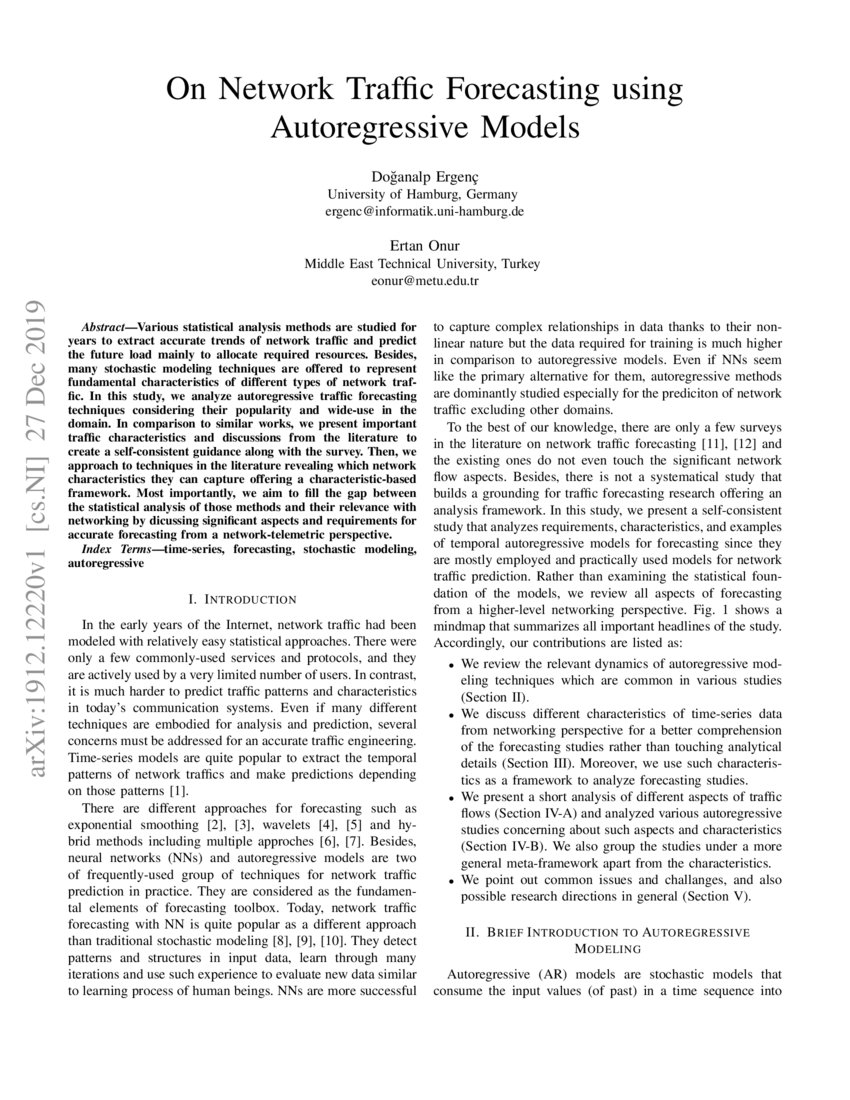 On Network Traffic Forecasting Using Autoregressive Models Deepai