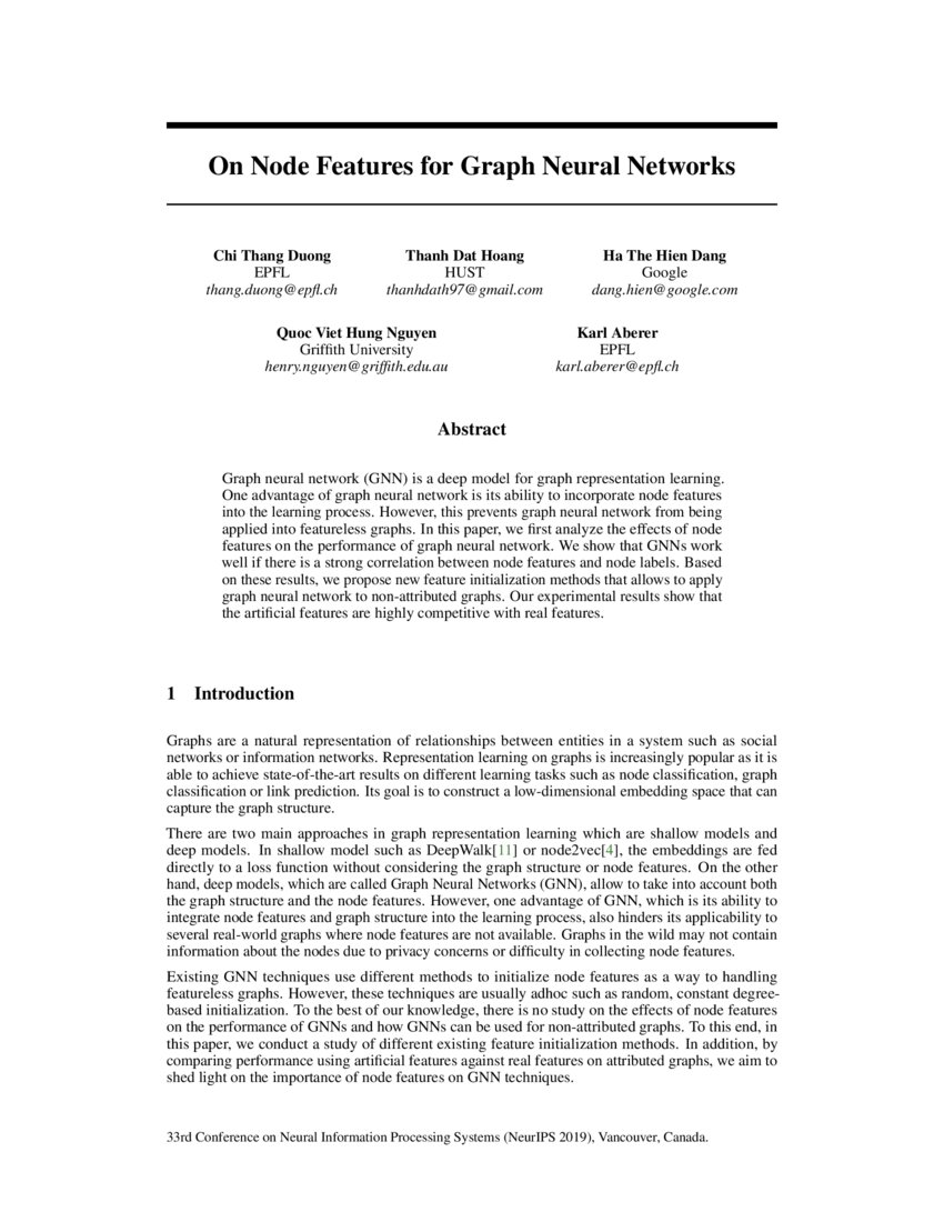 On Node Features for Graph Neural Networks | DeepAI