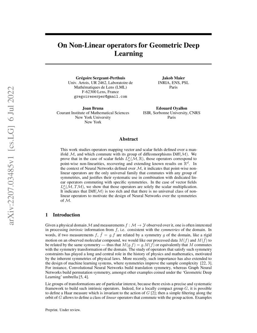 On Non-Linear operators for Geometric Deep Learning | DeepAI