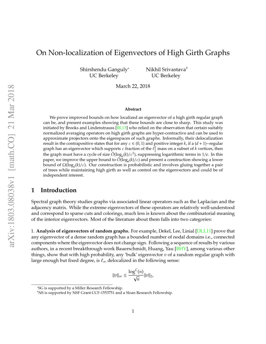 On Non-localization of Eigenvectors of High Girth Graphs | DeepAI