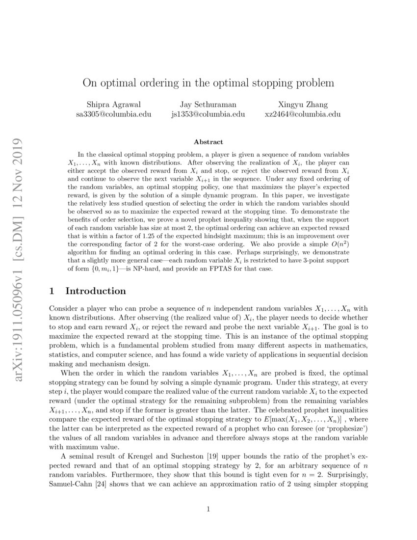 On optimal ordering in the optimal stopping problem | DeepAI