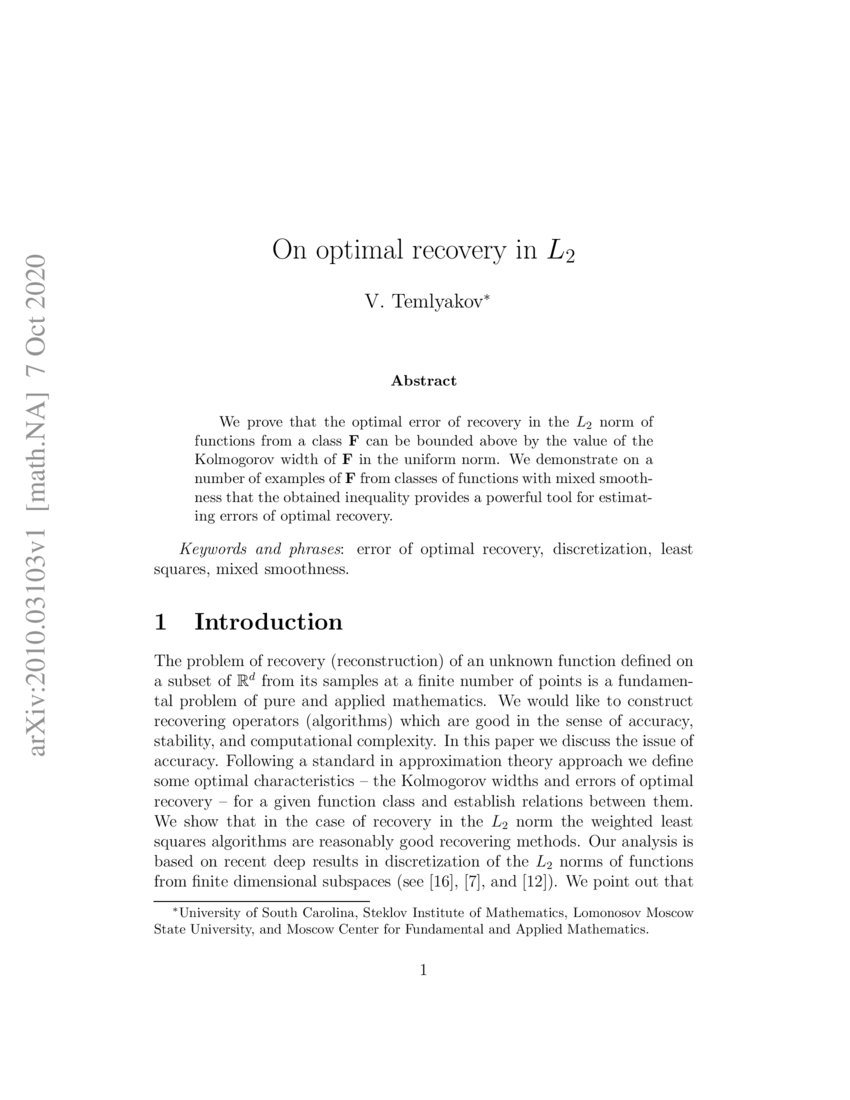 On optimal recovery in L_2 | DeepAI