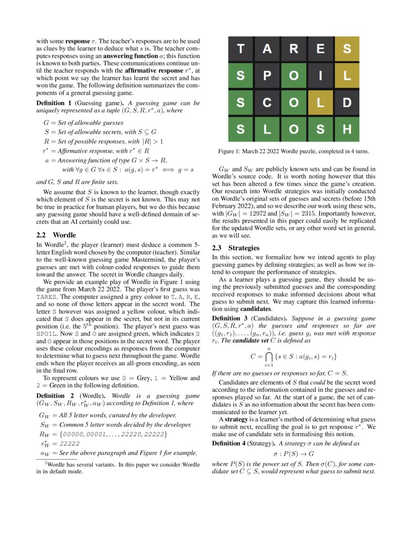 On Optimal Strategies for Wordle and General Guessing Games | DeepAI