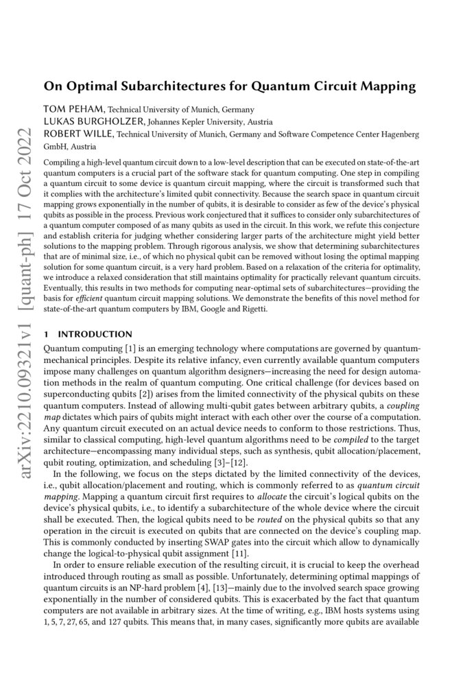 On Optimal Subarchitectures For Quantum Circuit Mapping Deepai
