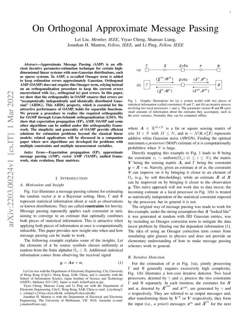 On Orthogonal Approximate Message Passing Deepai