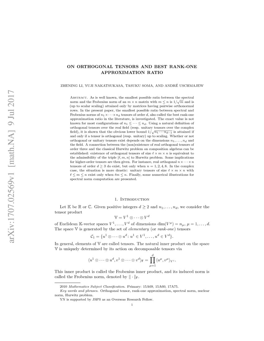 On Orthogonal Tensors And Best Rank One Approximation Ratio Deepai