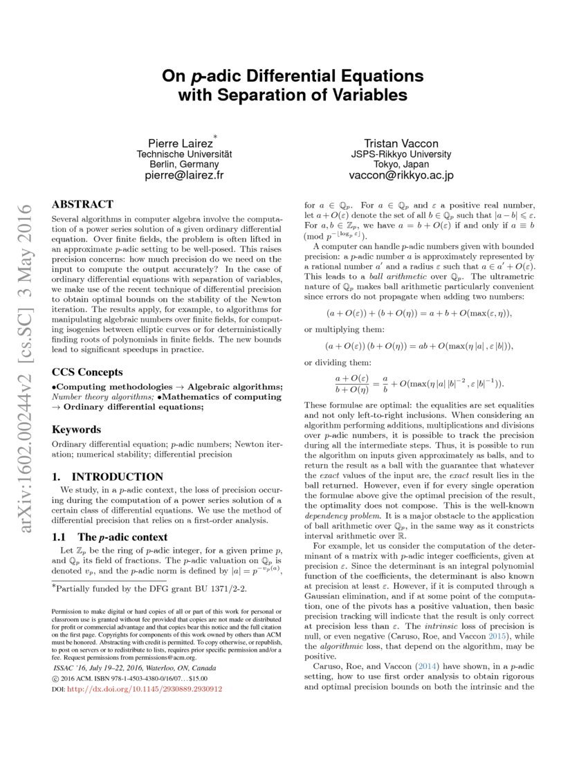 On p-adic differential equations with separation of variables | DeepAI