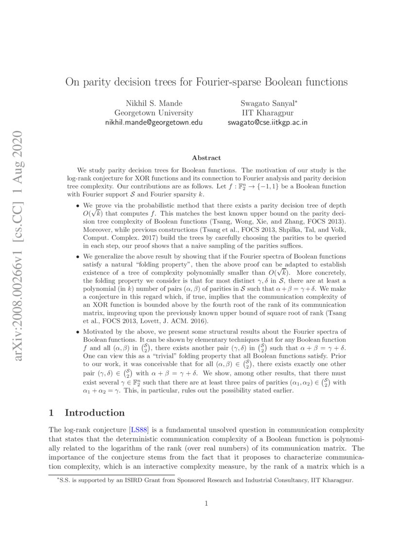 On parity decision trees for Fourier-sparse Boolean functions | DeepAI