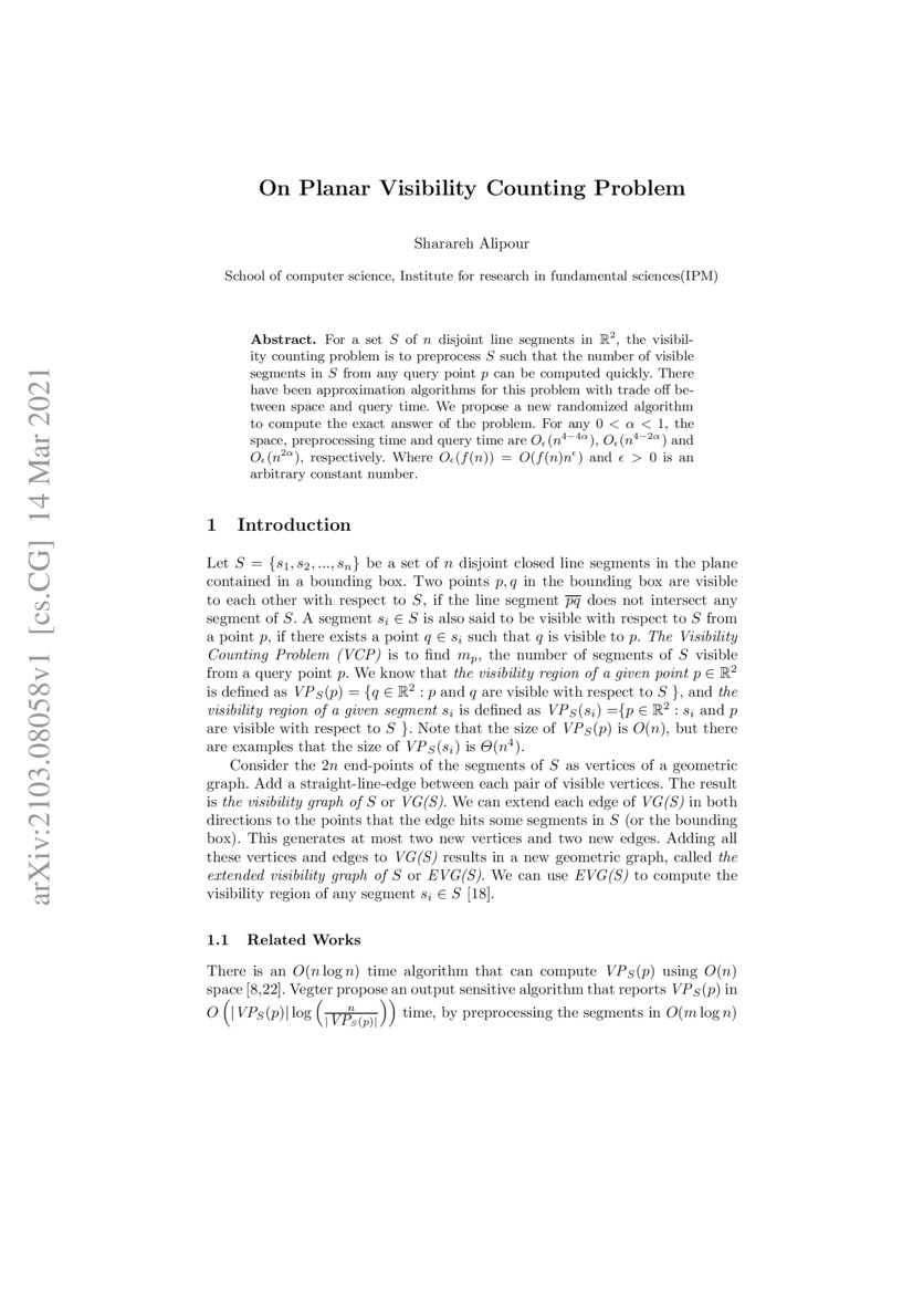 On Planar Visibility Counting Problem Deepai 