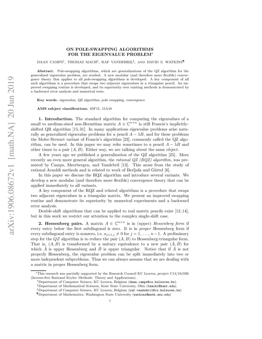 On pole-swapping algorithms for the eigenvalue problem | DeepAI