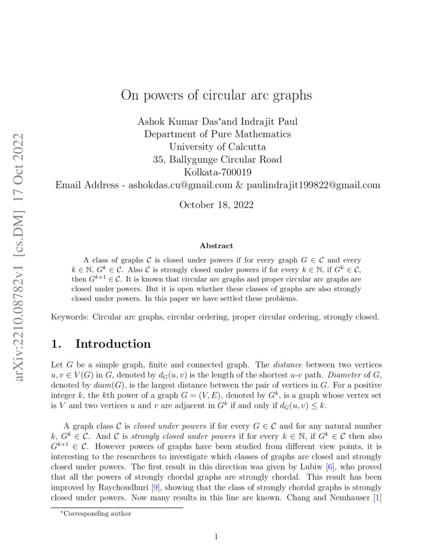 On powers of circular arc graphs | DeepAI