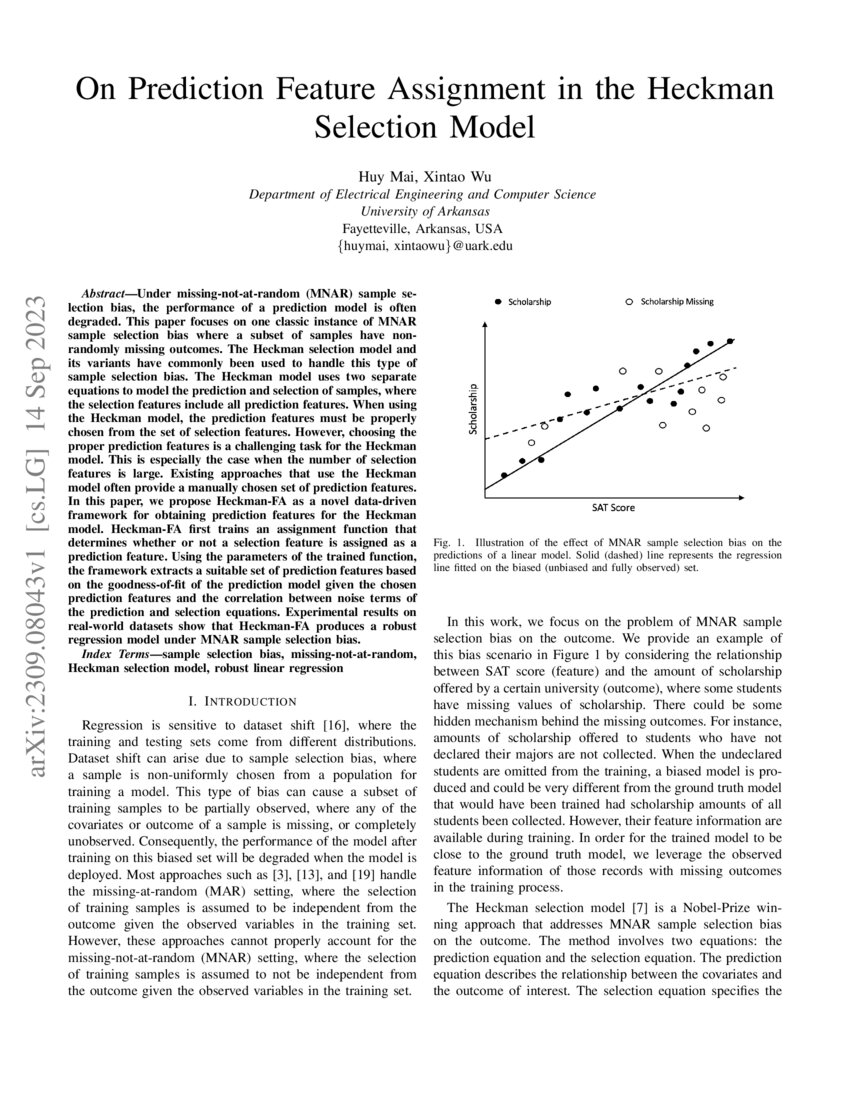 On Prediction Feature Assignment in the Heckman Selection Model | DeepAI