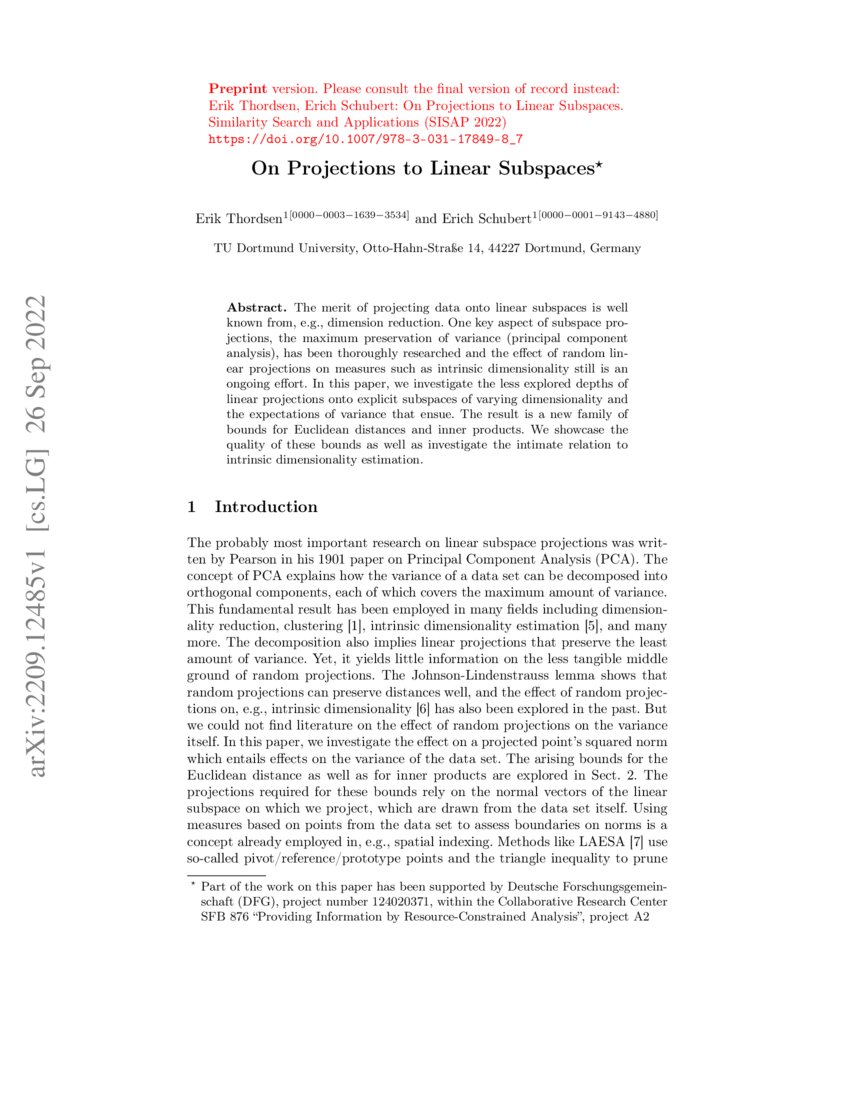 On Projections to Linear Subspaces | DeepAI