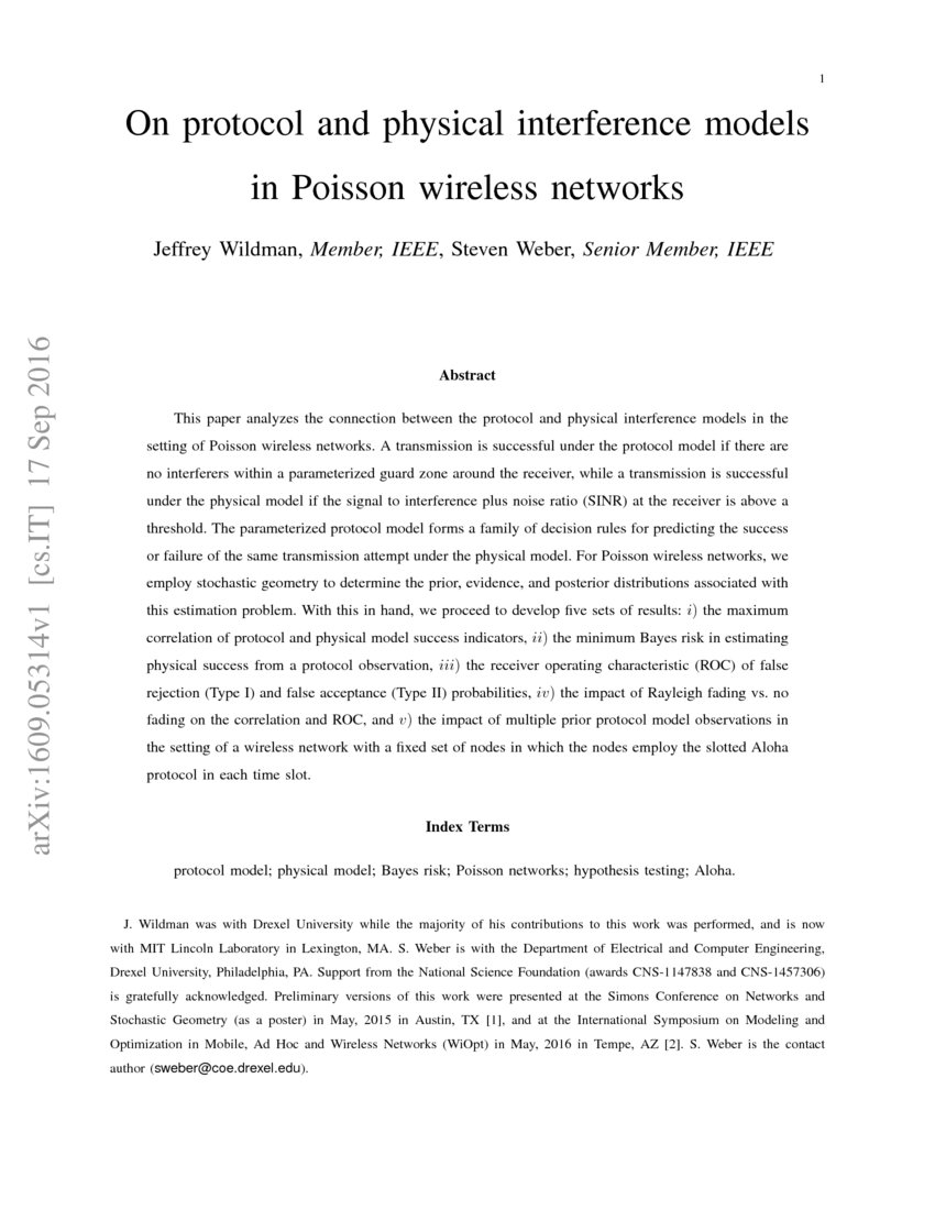 On protocol and physical interference models in Poisson wireless ...