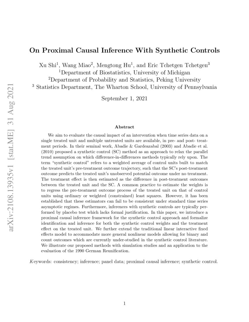 Theory for identification and Inference with Synthetic Controls: A Proximal Causal Inference ...