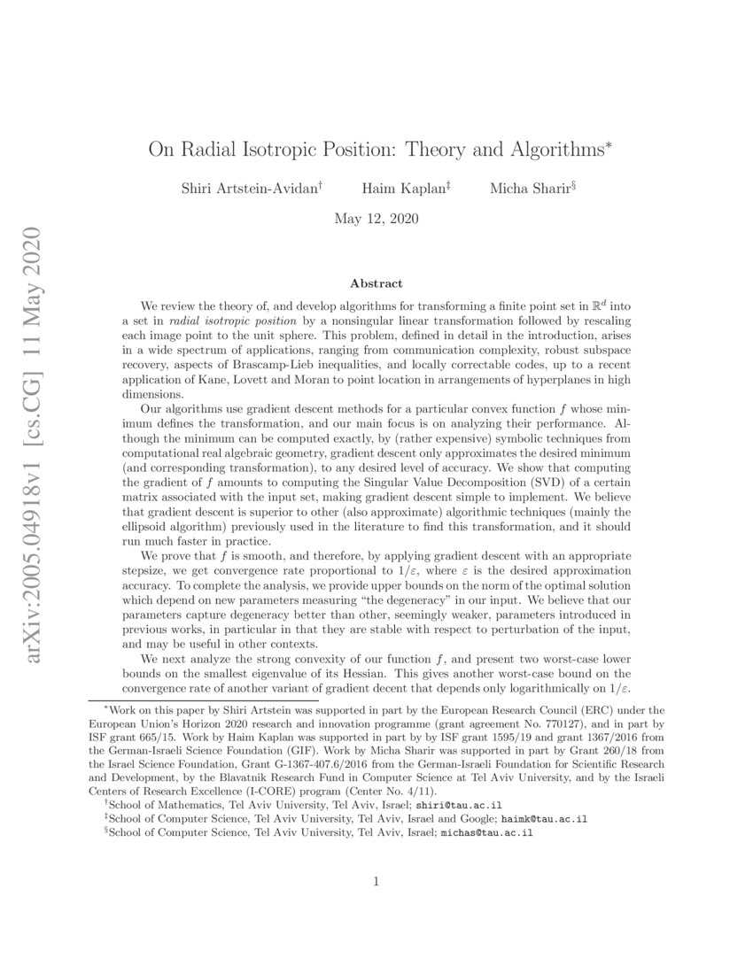 On Radial Isotropic Position: Theory and Algorithms | DeepAI