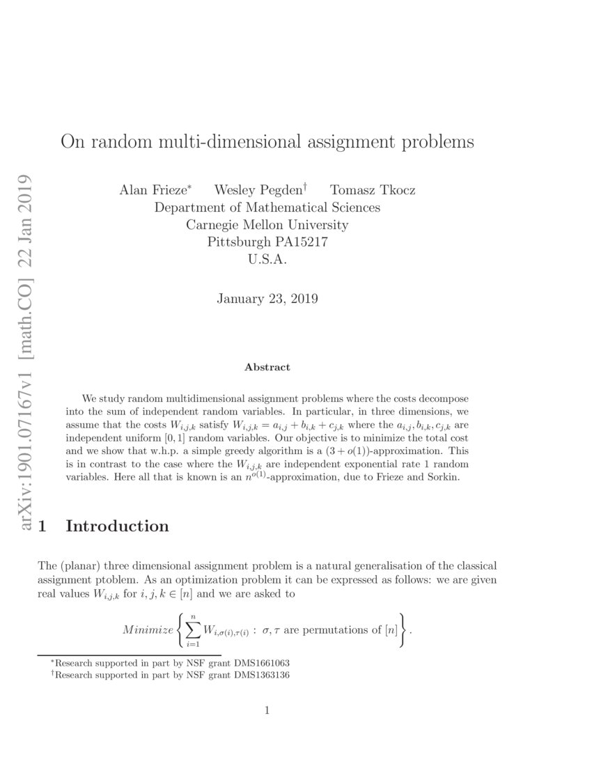 On random multi-dimensional assignment problems | DeepAI