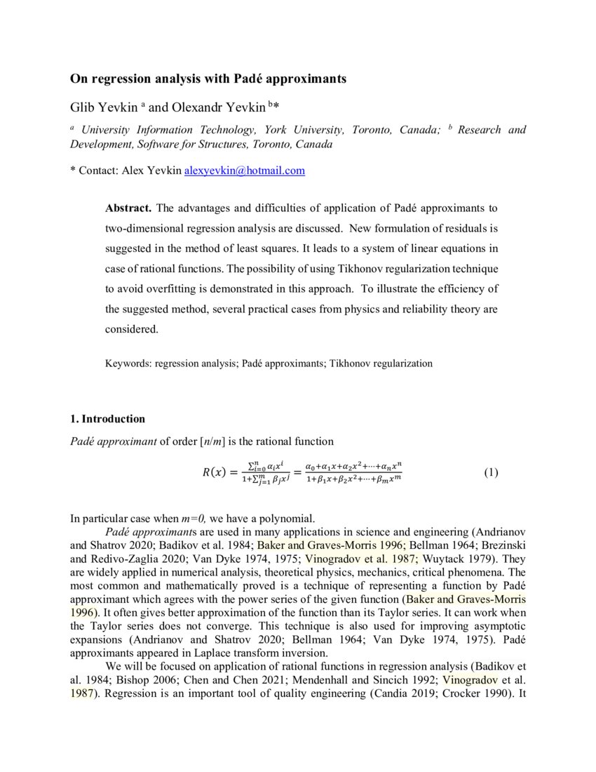 On Regression Analysis With Padé Approximants Deepai