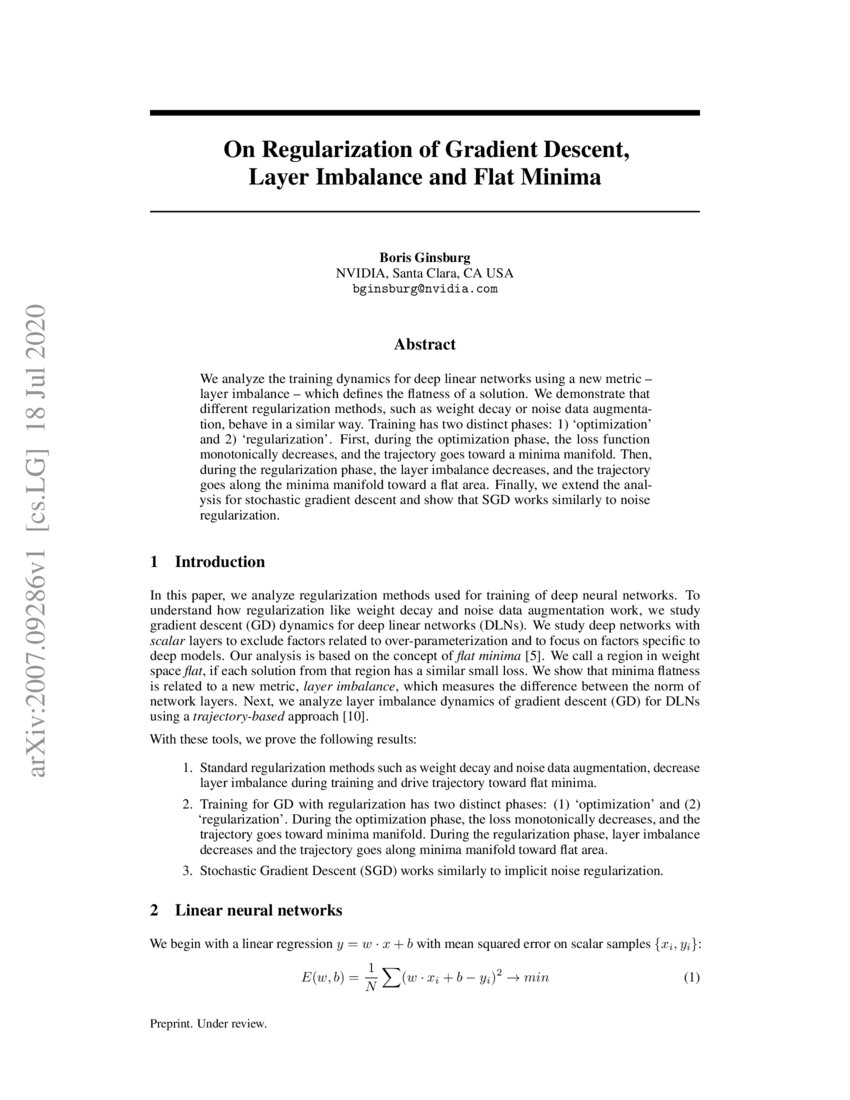 On regularization of gradient descent, layer imbalance and flat minima | DeepAI