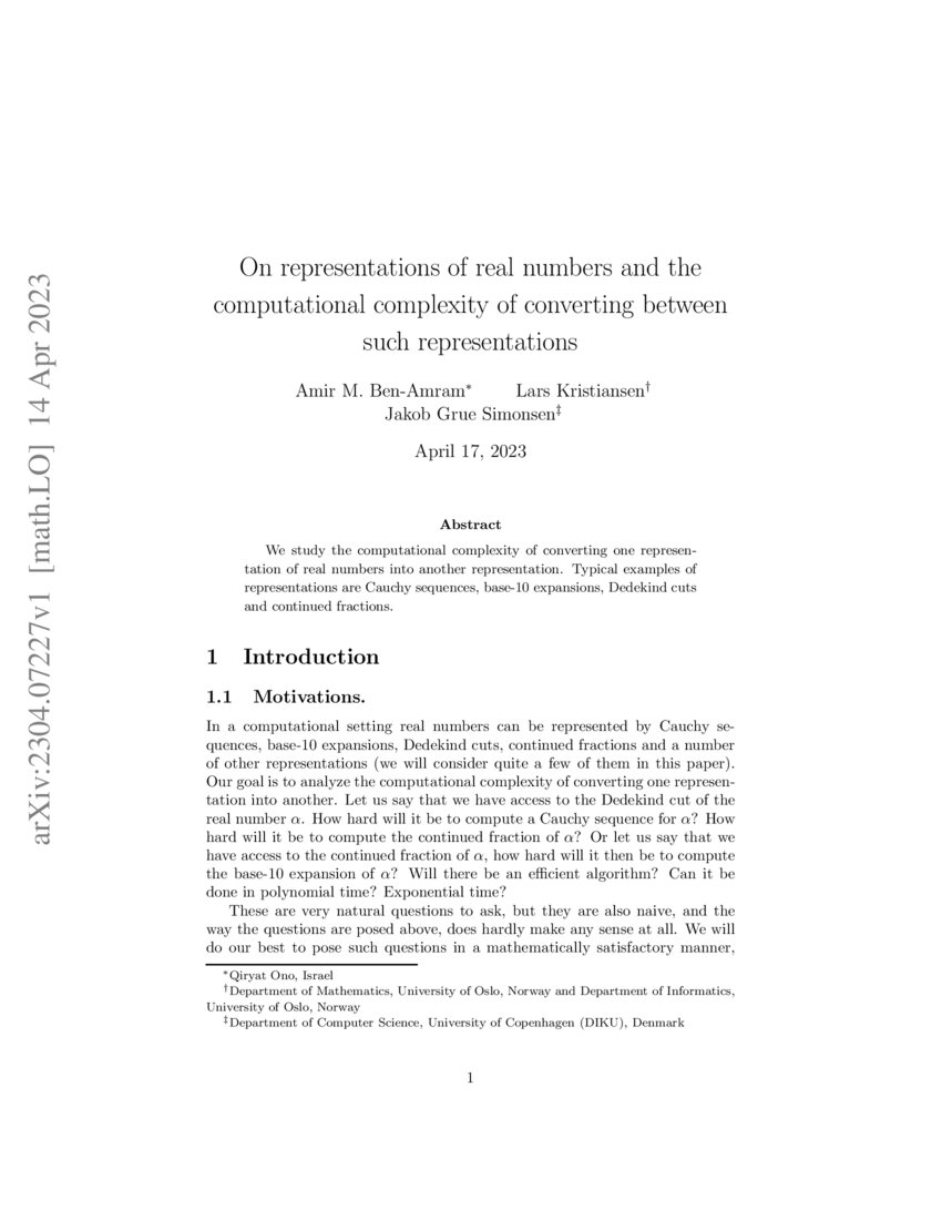 On Representations Of Real Numbers And The Computational Complexity Of