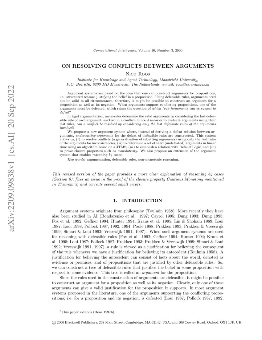 On resolving conflicts between arguments | DeepAI