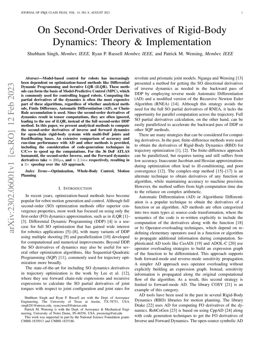 On Second-Order Derivatives of Rigid-Body Dynamics: Theory Implementation | DeepAI