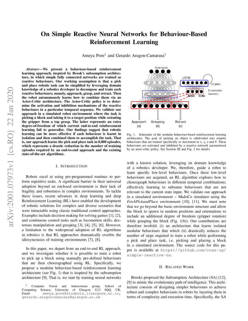 On Simple Reactive Neural Networks for Behaviour-Based Reinforcement ...