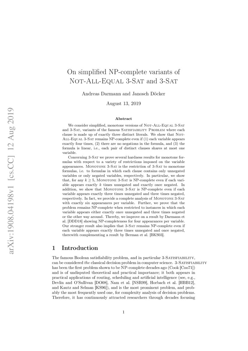 On simplified NP-complete variants of Not-All-Equal 3-Sat and 3-Sat | DeepAI