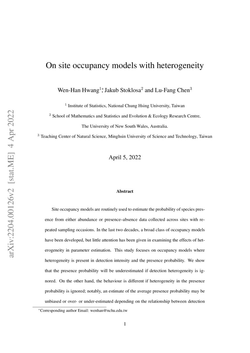 On site occupancy models with heterogeneity | DeepAI