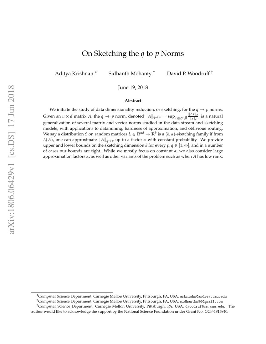 On Sketching the q to p norms | DeepAI