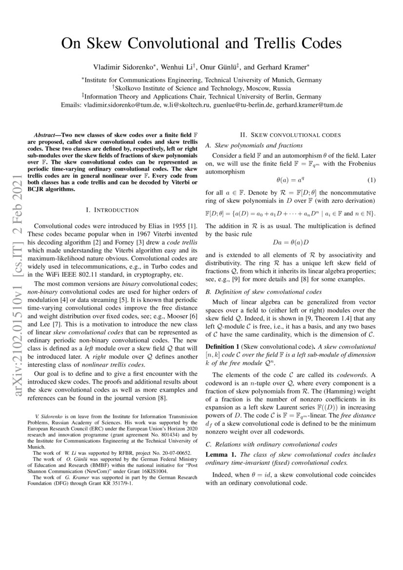 On Skew Convolutional And Trellis Codes Deepai 6073