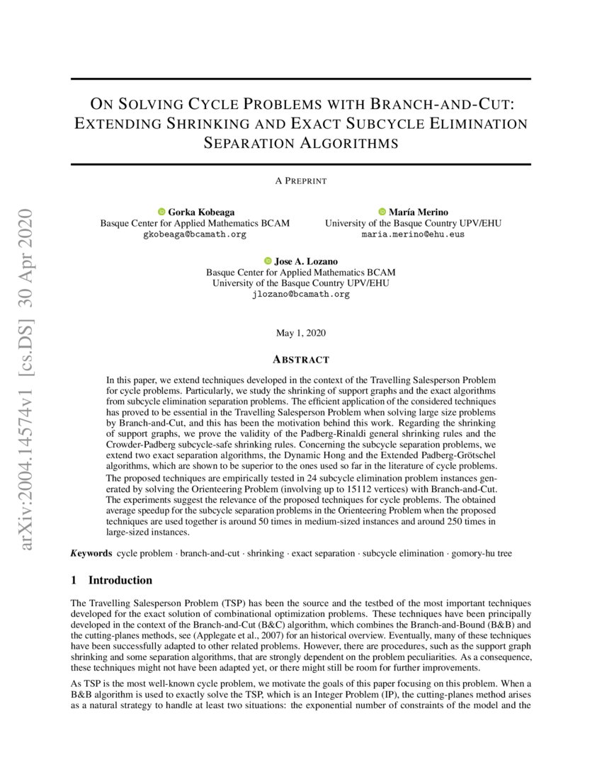 On Solving Cycle Problems with Branch-and-Cut: Extending Shrinking and Exact Subcycle ...