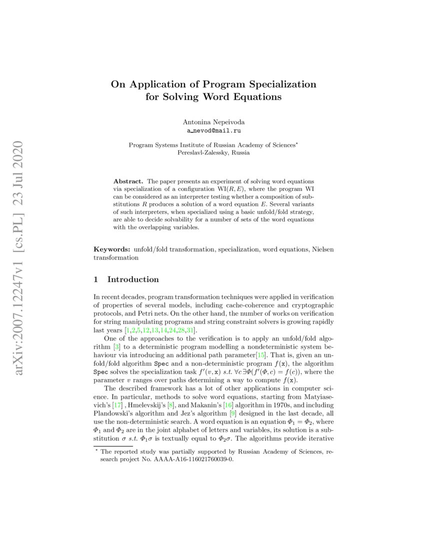 On Solving Word Equations via Program Transformation | DeepAI On Solving Word Equations via Program Transformation | DeepAI