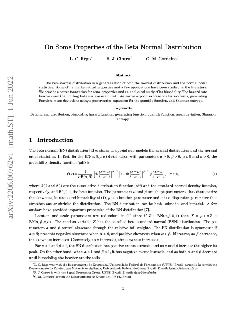 On Some Properties of the Beta Normal Distribution | DeepAI