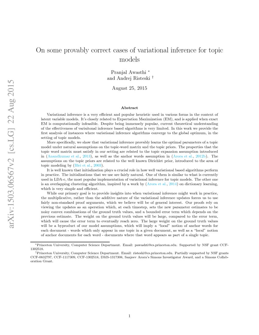 On Some Provably Correct Cases Of Variational Inference For Topic Models Deepai
