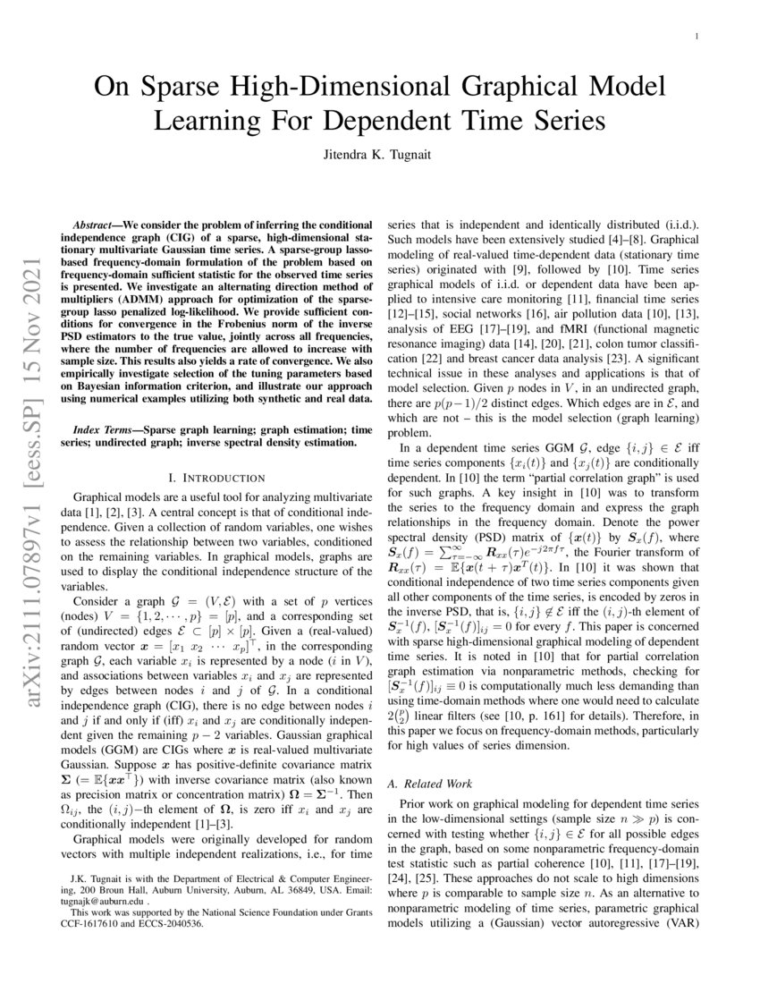 On Sparse High-Dimensional Graphical Model Learning For Dependent Time Series | DeepAI