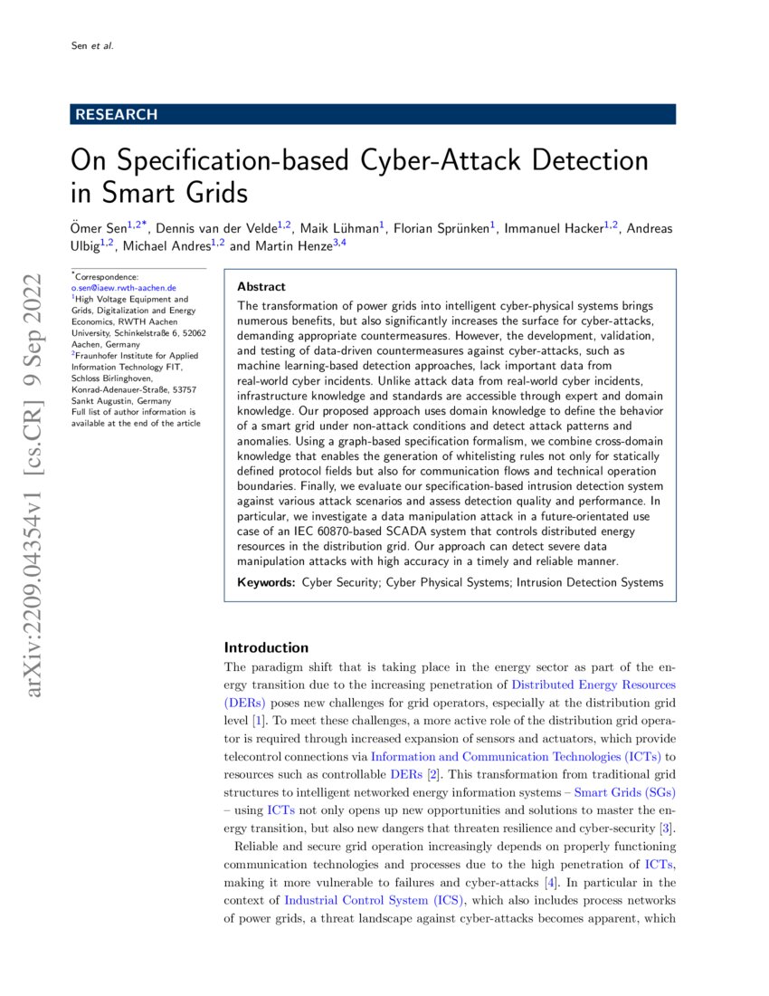 On Specification Based Cyber Attack Detection In Smart Grids Deepai 2721
