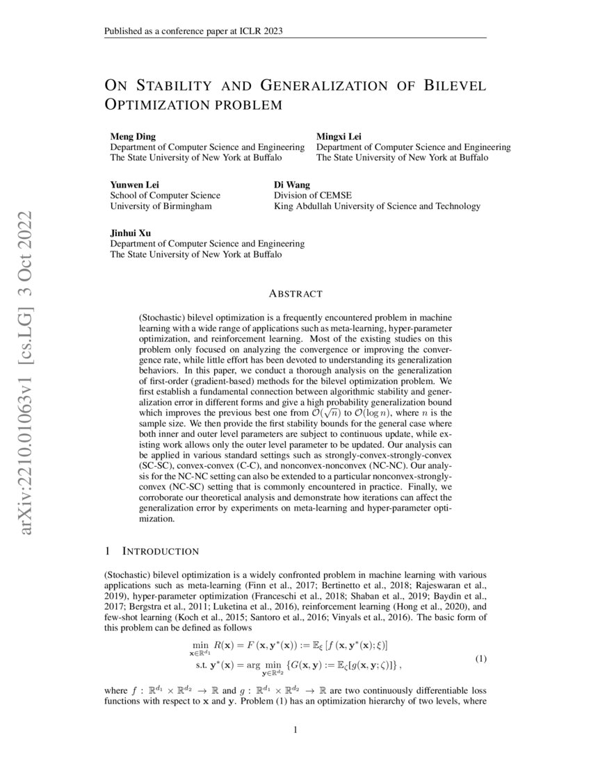 On Stability and Generalization of Bilevel Optimization Problem | DeepAI On Stability and Generalization of Bilevel Optimization Problem | DeepAI
