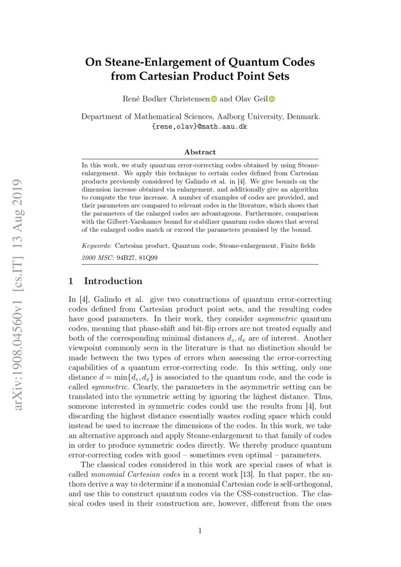 On Steane-Enlargement of Quantum Codes from Cartesian Product Point ...