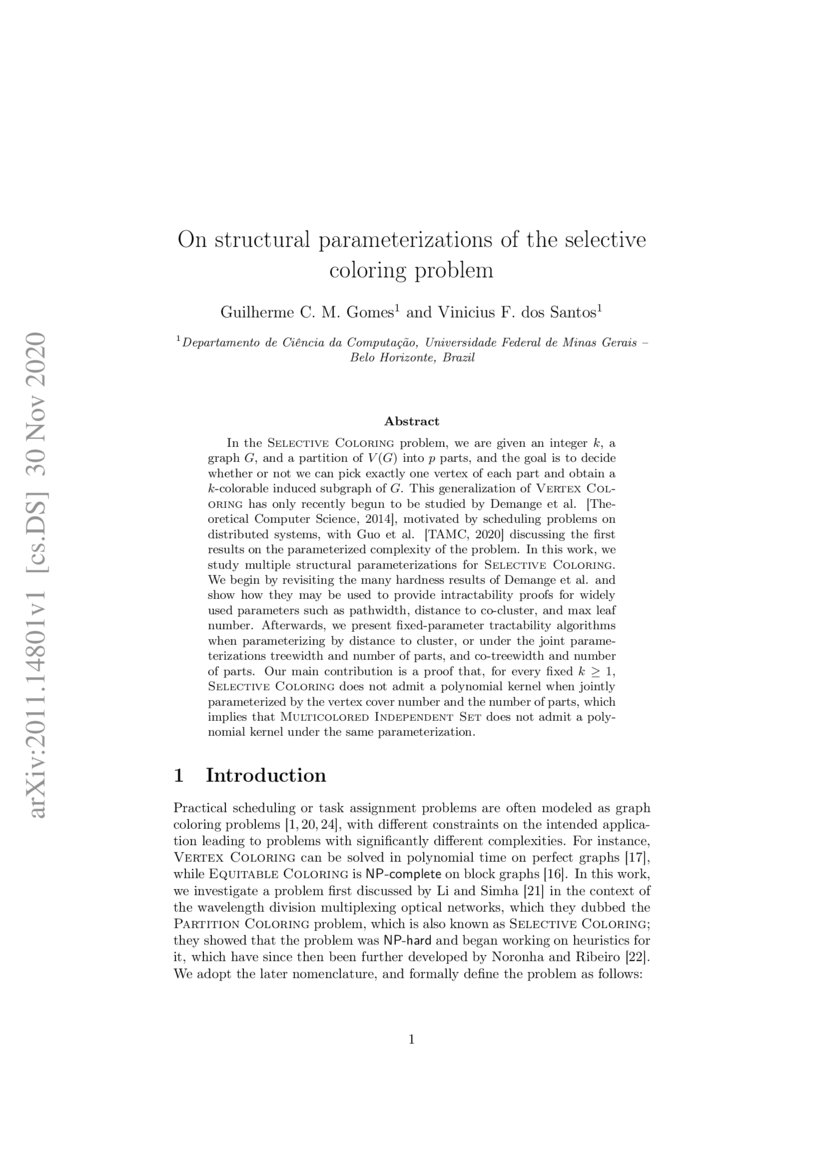 On Structural Parameterizations Of The Selective Coloring Problem Deepai