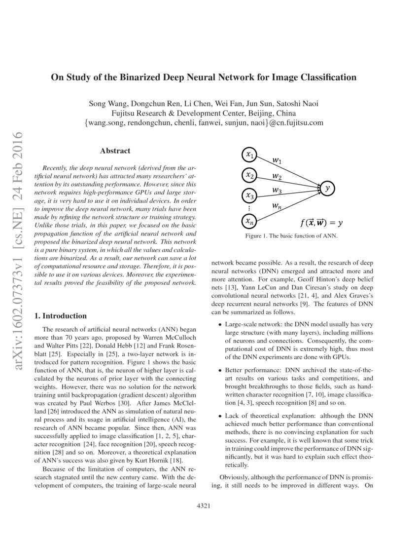 on-study-of-the-binarized-deep-neural-network-for-image-classification