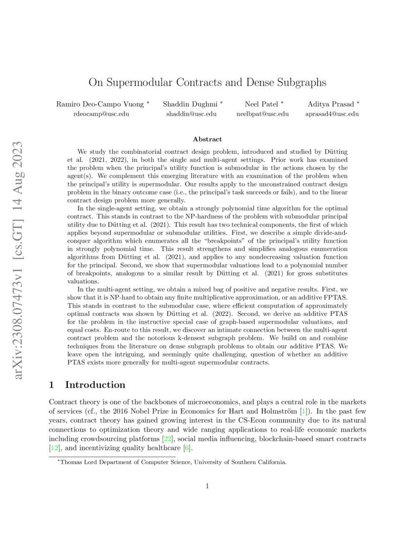 On Supermodular Contracts and Dense Subgraphs | DeepAI